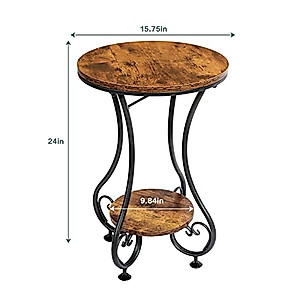 X-cosrack End Table, Round Side Table for Small Spaces, Coffee Tea Table Nightstand Home Decor for Living Room Balcony Bedroom Office,Rustic Brown & Black,15.75" L x 15.75" W x 24.0" H