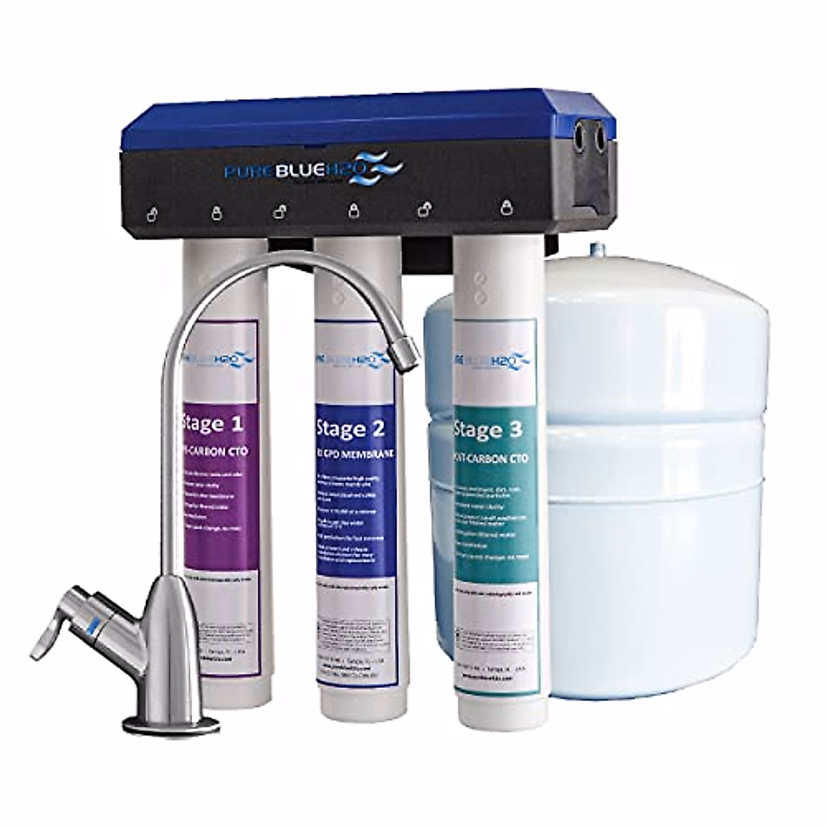 Pure Blue 3-Stage 1:1 80 GPD Certified Reverse Osmosis Water Filtration System