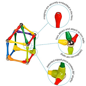 Goobi 70 Pcs Magnetic Building Sticks Blocks Toys Magnet Construction Set Tiles Toy Montessori STEM Educational Toys for Ages 3 4 5 6 7 8 Kids Boys Girls Adults with Storage Box and Instruction Guide