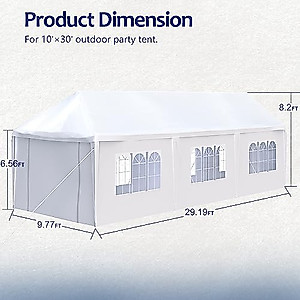 GLANZEND 10x30 FT Outdoor Canopy Tent, Wedding Party Tents with 8 Removable Sidewalls, Waterproof Shelter Gazebo for BBQ Events Patio Camping