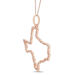 Jewel Zone US 1/10 Cttw Natural Diamond Accent State of Texas Outline Pendant Necklace in 14K Rose Gold Over Sterling Silver (0.10 Cttw)