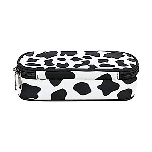 Cow Pencil Case for Teen Girls Boys, ANANGTEE Black and White Print Fur Tote Small Makeup Bag for Women, School Stationery Accessory Zipper Large Pouch, Office Organizer Soft Travel Toiletry 10
