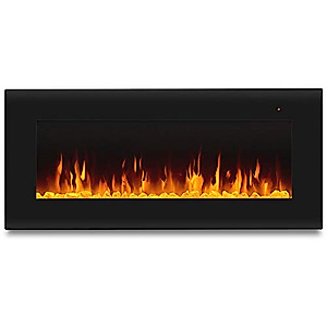 BOWERY HILL Modern 40" Wall Mounted Electric Fireplace Mantel Heater with Remote Control, Adjustable Led Flame, 1400W in Black