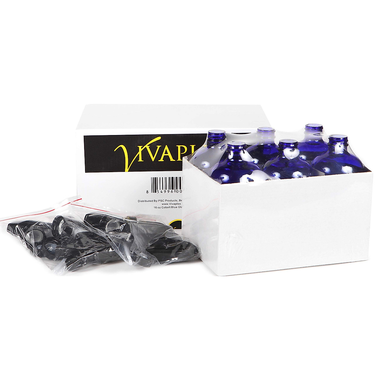 Vivaplex, 6, Large, 16 oz, Empty, Cobalt Blue Glass Spray Bottles with Black Trigger Sprayers …