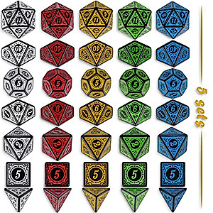 CiaraQ Polyhedral Dice with 5 Pouches, 5 Sets of Retro Dice for MTG DND Board Games, 35 Pieces
