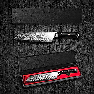 LEVINCHY Damascus Santoku Knife 7 inch Professional Japanese Damascus Stainless Steel with Black Premium G10 Handle, Superb Edge Retention, Stain & Corrosion Resistant Ergonomic
