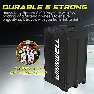 Winnwell Hockey Wheel Goalie Bag - Large Equipment Bag with Wheels to Store Goalie Gear - Made for Ice & Field Hockey Goalies - Junior