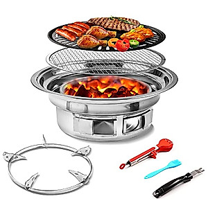 Shikha Korean Charcoal Grill, Portable Barbecue Grill Stainless Steel, Non-stick Charcoal Stove Multifunctional Grate,Tabletop Smoker Grill for Outdoor Indoor, Camping, Tailgating, Traveling