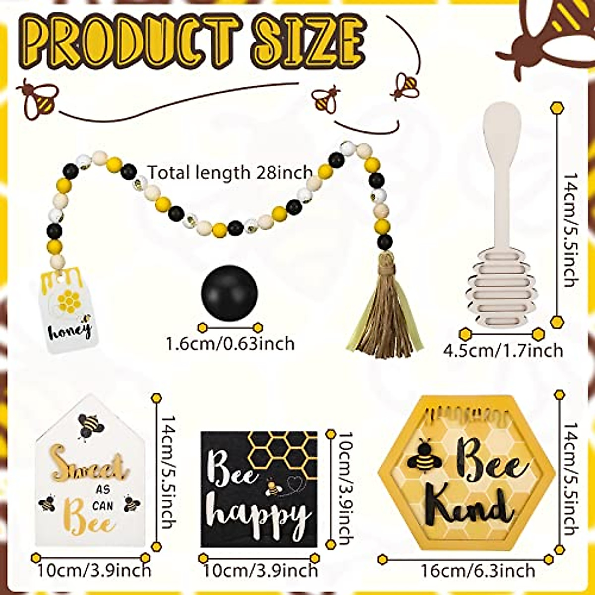 5 Pieces Bee Wooden Tiered Tray Decor Set, Bee Kind Sign Sweet as Can Bee Wood Block Decor Bee Wood Bead Garland 3D Raised Letter Bee Kitchen Decor for Spring Home Farmhouse Rustic Decorations