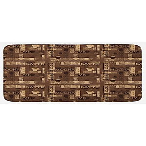 Ambesonne Coffee Kitchen Mat, Cafeteria Pattern with Hot Mocha Latte Milk Love Typography on Scribble Backdrop, Plush Decorative Kitchen Mat with Non Slip Backing, 47" X 19", Brown Beige