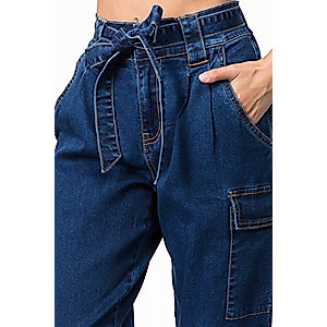 Twiin Sisters Women's Fashion Casual Stretch High Waist Denim Jeans Jogger Pants with Ankle Tie for Women - Small, Dark Blue