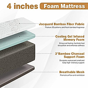 KOMFOTT 4” Tri-Folding Mattress with Storage Bag Queen Size, Cool Gel Memory Foam Mattress with Bamboo Cover, Portable Floor Mattress for RV’s, Camping, Sleepovers, Guest Room, CertiPUR-US Certified