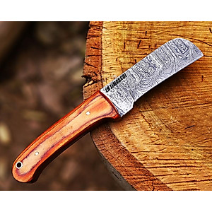 LH LIMASSOL Custom Handmade Damascus steel Bull cutter knife , cowboy knives with pancake leather sheath