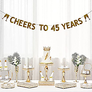 Betteryanzi Gold Cheers to 45 Years Banner,Pre-strung,45th Birthday/Wedding Anniversary Party Decorations Supplies,Gold Glitter Paper Garlands Backdrops,Letters Gold CHEERS TO 45 YEARS