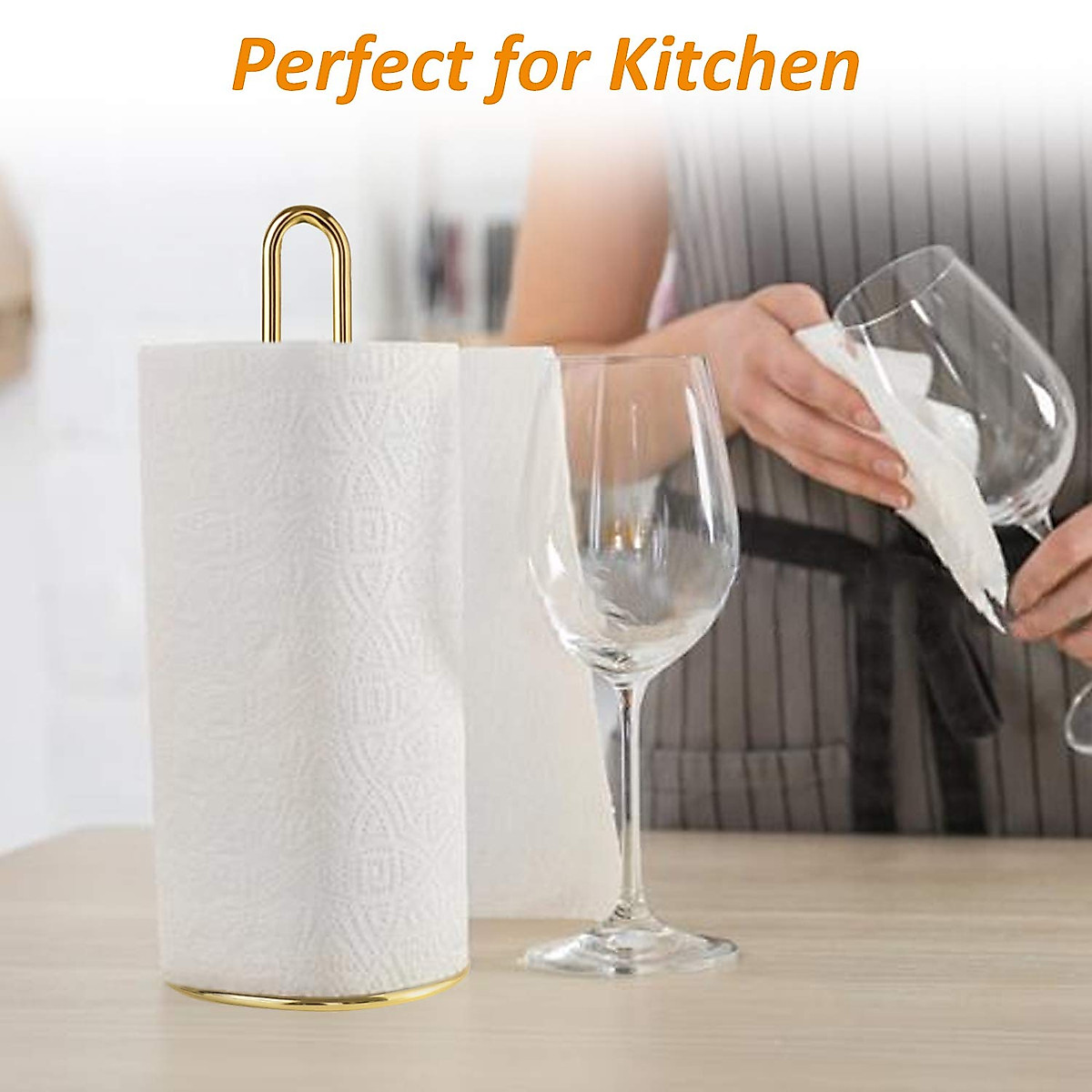 Supkiir Gold Paper Towel Holder, Standing Paper Towel Rack for Kitchen Counter, Bathroom Sink