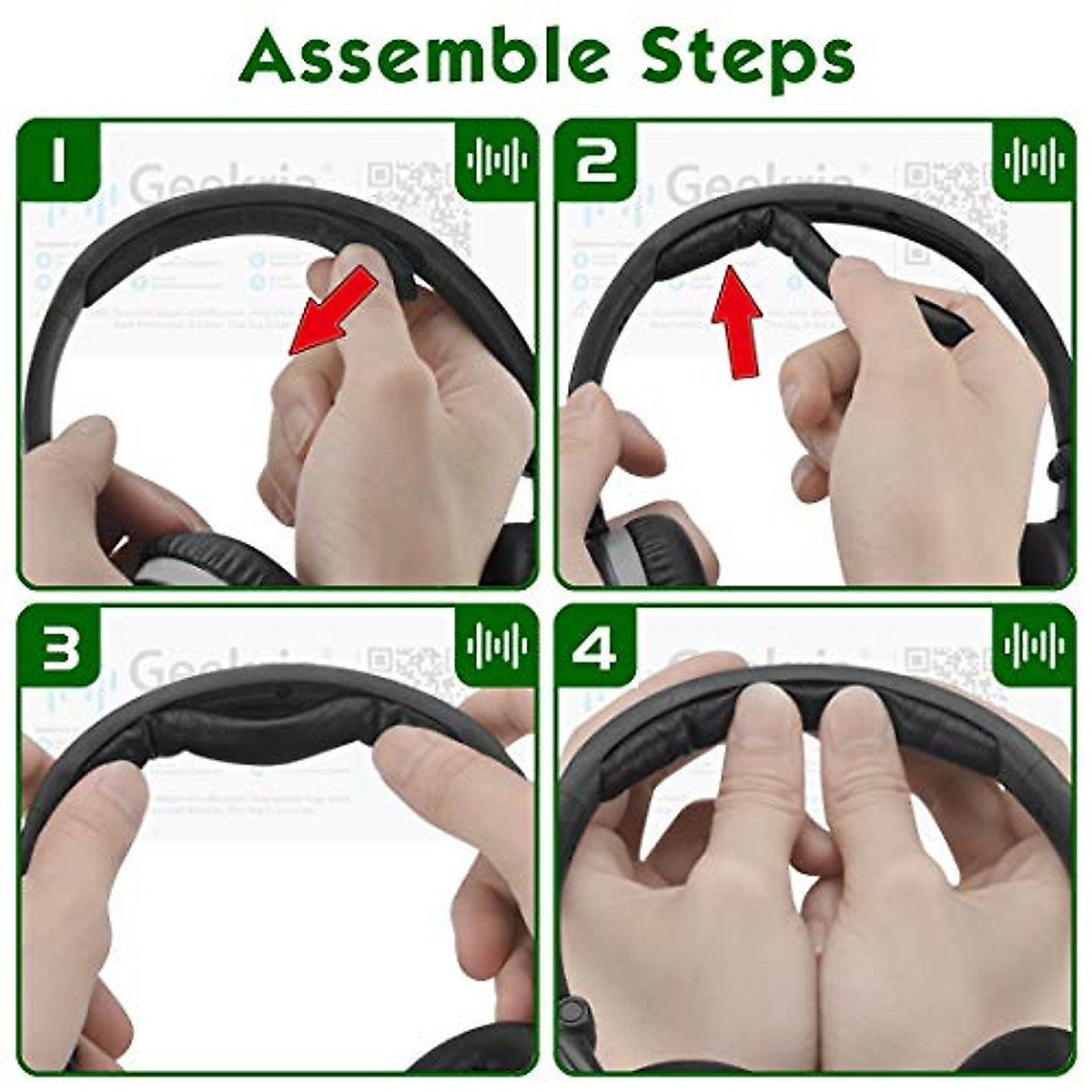 Geekria Protein Leather Headband Pad Compatible with AKG K450 K451 Q460 Headphone Replacement Headband/Headband Cushion/Replacement Pad Repair Parts (Black)