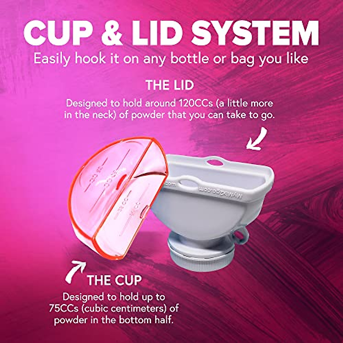 Multipurpose Protein Powder Container, Airtight Powder Container with Protein Powder Funnel, On-The-Go Supplement Container for Gym and Outdoor Enthusiasts, White/Pink, 120 CCs - MyMix2go