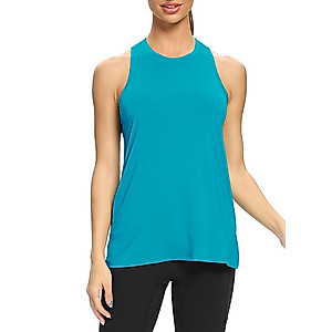 Mippo Long Workout Shirts for Women Tennis Tops Womens Athletic Tank Tops Gym Shirts Yoga Clothes High Neck Tank Top Workout Apparel Flowy Exercise Shirt for Women Turquoise XL