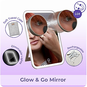 stylPro Stylideas Glow and Go Travel Mirror - Makeup Mirror with Lights Perfect for Hair Styling - USB Rechargeable - with Protective Sleeve - 1 pc.