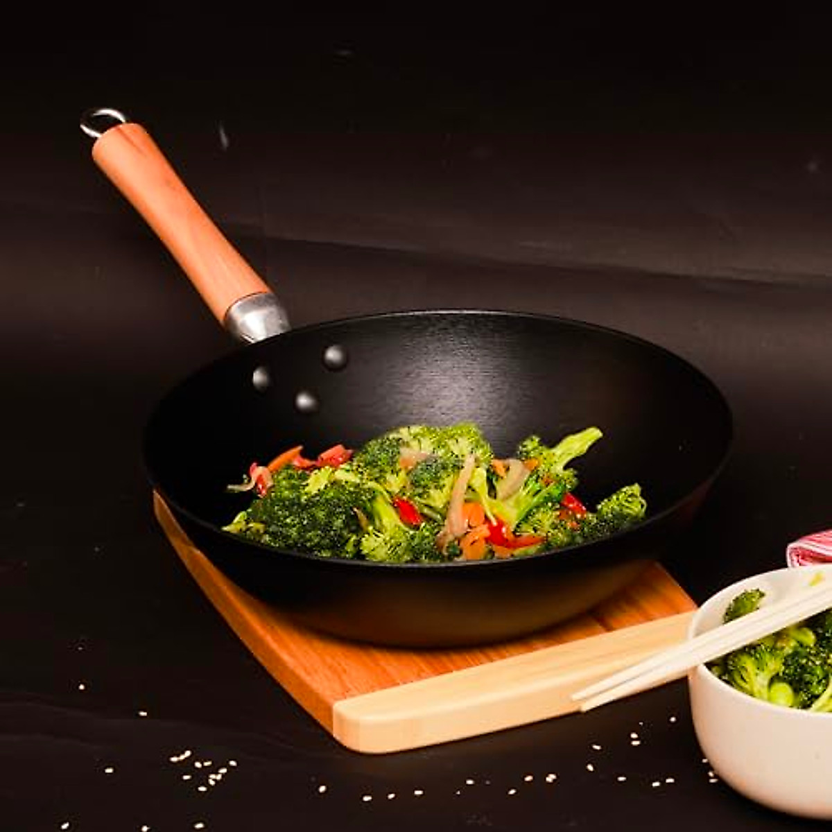 JOYCE CHEN Professional Series 11.5-Inch Cast Iron Stir Fry Pan with Maple Handle
