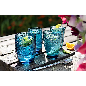 Gökotta Set of 4 | Handmade Stacking Koi Carp Fish Drinking Glasses | Natural Blue Glass Tumblers | Retro Fun Quirky Gift Present | Dinner Party Cocktail Water Juice Coffee Mugs Cups | 4PCS 250ml