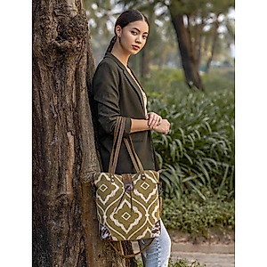 Myra Bag Aesthetic Shoulder Bag Upcycled Cotton & Leather S-2809