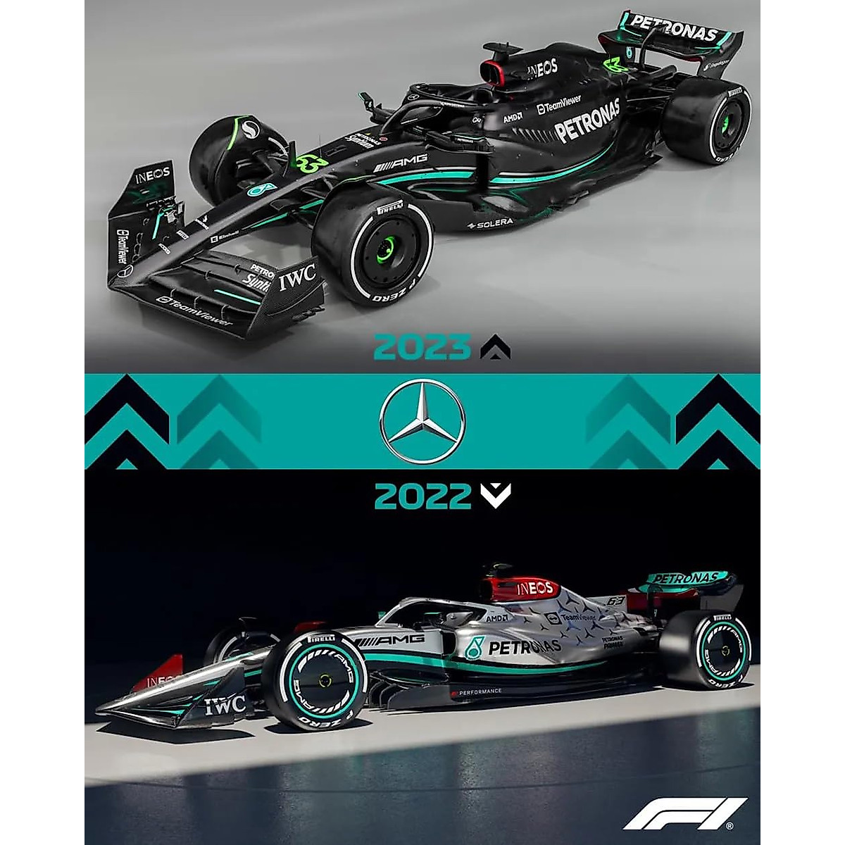 JODIYAAH 1/43 Bburago 1:43 Mercedes-AMG Petronas F1 Team W14 2023 44# Lewis Hamilton F1 63# George Russell Alloy Car Die Cast Model Collection Gift (W14 44#)