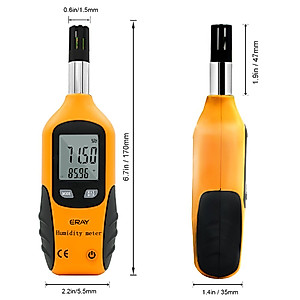 Digital Psychrometer Thermometer Hygrometer with Backlight, ERAY Temperature and Humidity Reader Meter Thermo-Hygrometer with Dew Point and Wet Bulb Temperature, 9V Battery Included