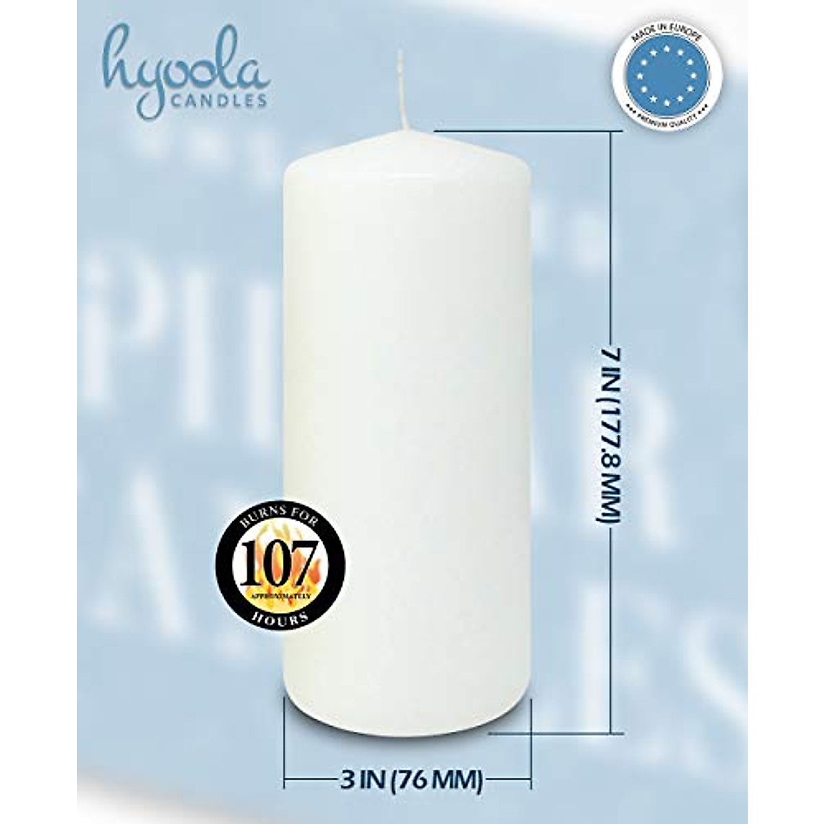 HYOOLA White Pillar Candles 3x7 Inch - Unscented Pillar Candles - 6-Pack - European Made