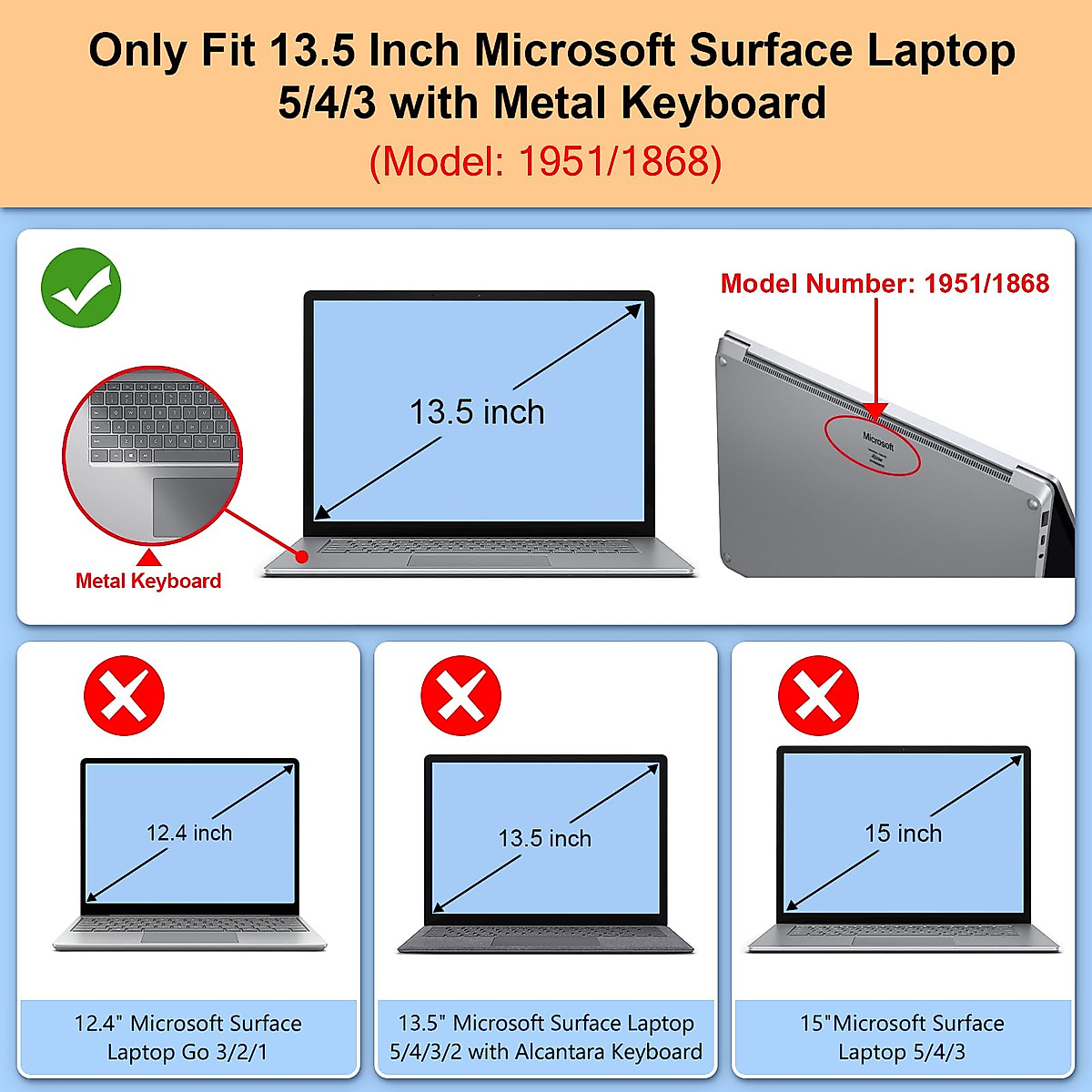 Fintie Case for 13.5 Inch Microsoft Surface Laptop 5/4/3 with Metal Keyboard (Model: 1951/1868) - Protective Slim Snap On Hard Shell Cover, Crystal Black
