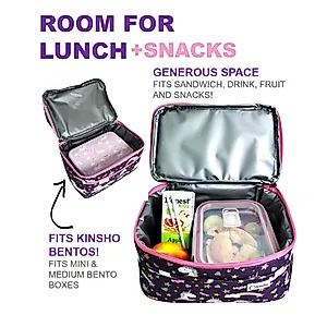 kinsho Unicorn Toddler Lunch Box for Girls Kids, Insulated Bag for Baby Girl Daycare Pre-School Kindergarten, Container Boxes for Small Kid Snacks Lunches, 2 Compartments, Unicornio Purple