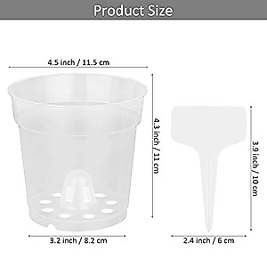 durony 12 Pack 4.5 Inches Clear Orchid Pots with Holes Flower Plant Pot Durable Plastic Planter with 12 Pieces Plant Labels Great Drainage for Seedlings Planting