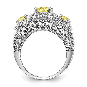 925 Sterling Silver Step Cut Radiant Cut Canary and White CZ Cubic Zirconia Simulated Diamond 3 stone Ring Size 7 Measures 13.25mm Wide Jewelry for Women