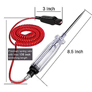 Heavy Duty Automotive Circuit Tester, Premium 6-24V Test Light with Extended Spring Test Leads & Sharp Piercing Probe, Circuit Voltage Tester with Replacement Indicator Light for Car/Vehicles