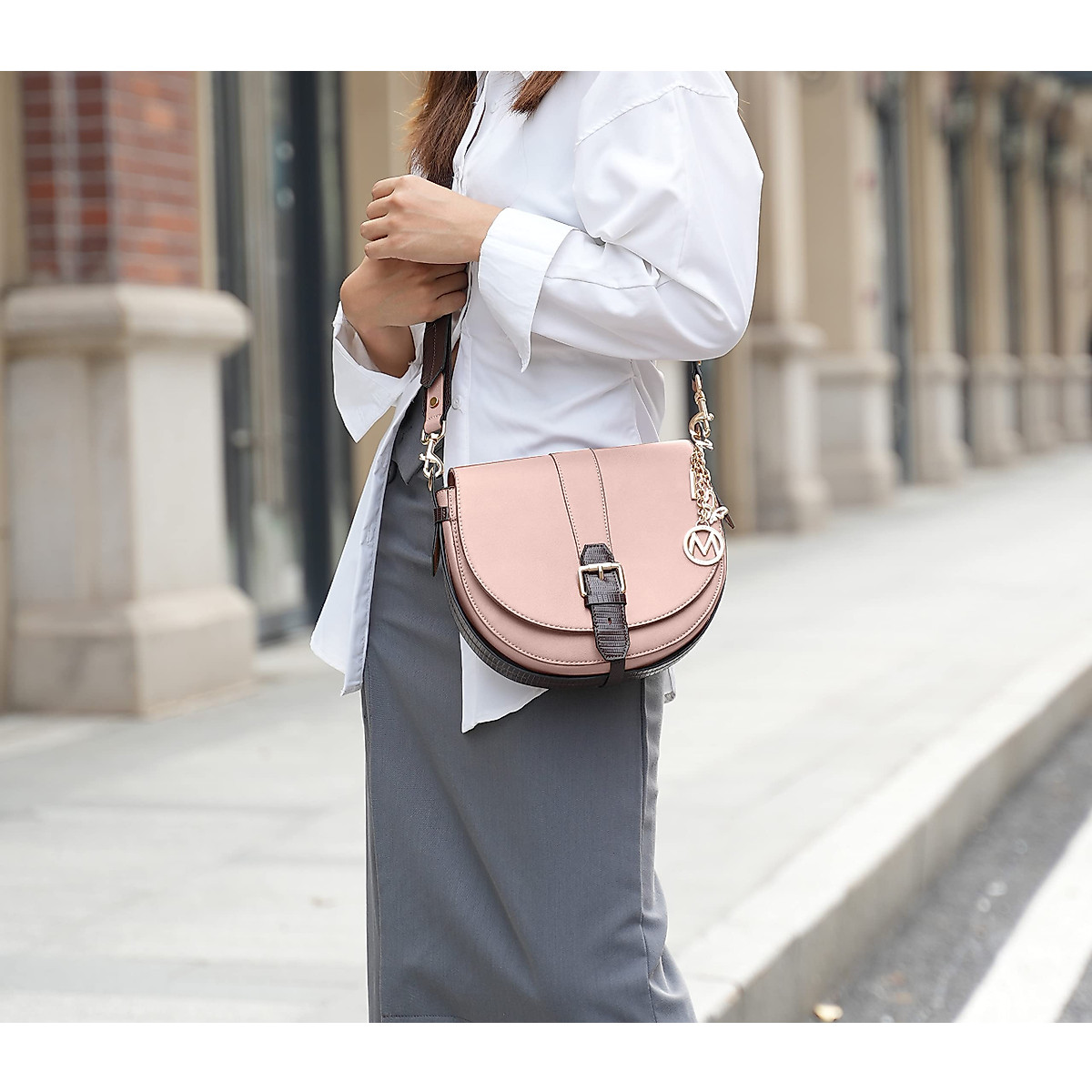 MKF Collection Shoulder Bag for Women, Snake Embossed Vegan Leather Color Block Crossbody Handbag Purse