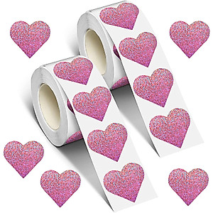 Glitter Pink Heart Stickers 1inch Valentine's Day Love Decorative Labels Roll Gift Set 1000PCS Sparkly Adhesive Decorations Accessories for Envelopes Crafts Wedding Anniversaries (1 Inch 1000pcs)