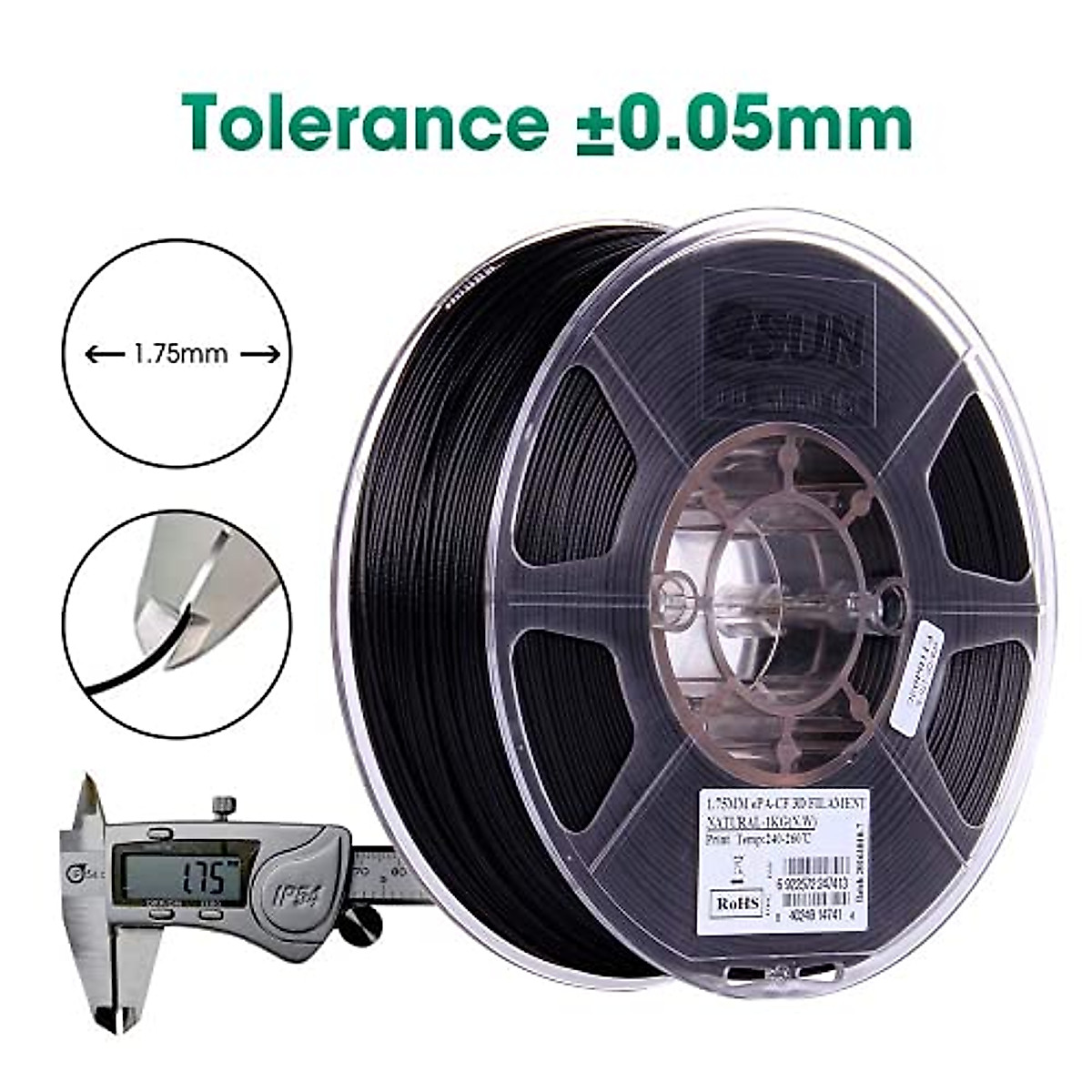 eSUN Carbon Fiber Filled Nylon Filament 1.75mm, PA CF 3D Printer Filament, 1KG Spool 3D Printing Filament for 3D Printers, Natural