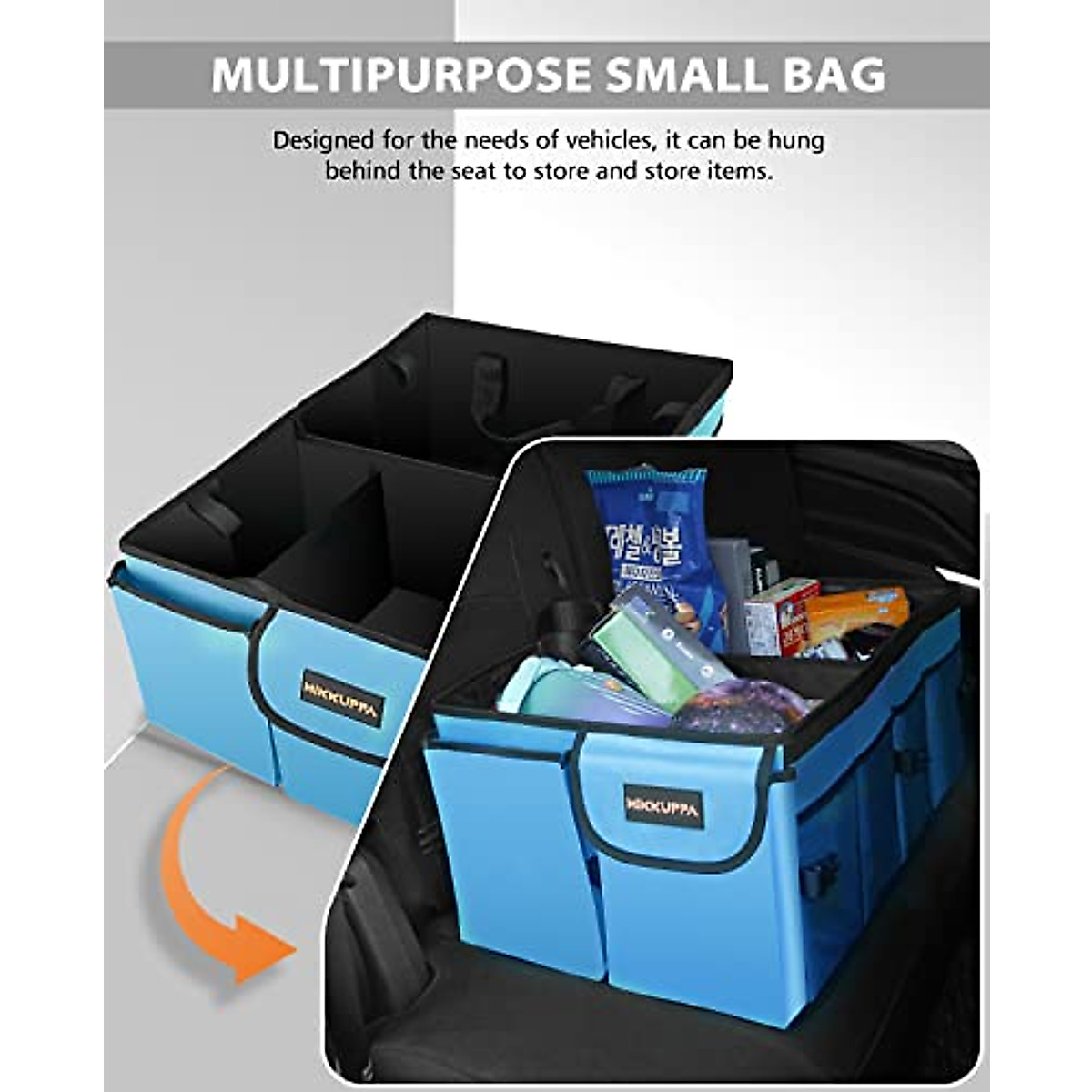 MIKKUPPA Car Trunk Organizer - Collapsible Trunk Organizer for Car Sturdy Trunk Storage Organizers Car Trunk Organizer with Lid, for SUV Truck Van with Adjustable Straps and Non Slip Bottom (Blue)