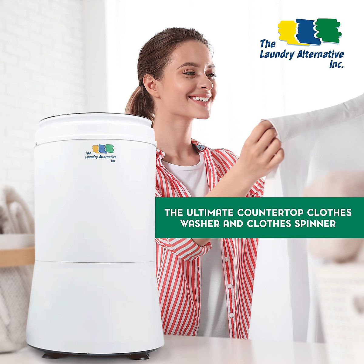 The Laundry Alternative Drop Compact Washer - Countertop Washing Machine & Spinner, Space Saver, Stainless Steel Drum, Apartment-Friendly, Convenient Drain Hose, Easy Cleaning, 4.4 lb. Capacity