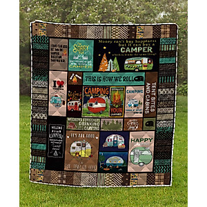 LIVIN' ILLUSION Camping1 Quilt Pattern Blanket Quilted Christmas Birthday Customized Little Kids Graduation Gifts All Season Warm Quilt Blanket for Bed Sofa (Queen 80"×90"(200cm×230cm))