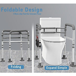 Delog Toilet Safety Rails, Adjustable Toilet Safety Frame for Elderly, Seniors, Handicap & Disabled, Toilet Frame with Handles, Foldable Handicap Toilet Rails Fit Any Toilets 400 LB