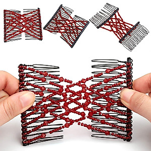 Aethland 6 Pieces Magic Hair Comb Elastic Beaded Hair Clips Women Stretchy Bride Double Slides Hairpins Combs for Women Ladies Girls DIY Hair Styling Accessories