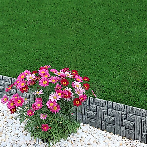 Covoeak Garden Edging Flower Border Fence Plastic Imitation Stone Brick for Decorative Outdoor Lawn Patio Courtyard (6 Pack, Gray)