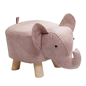 Animal Footstool Elephant Bench, Portable Shoes Changing Cute Storage, Wood Ottoman Stool Sofa Tea Stool for Decor, Bedroom, Living Rooms Indoor, Pink