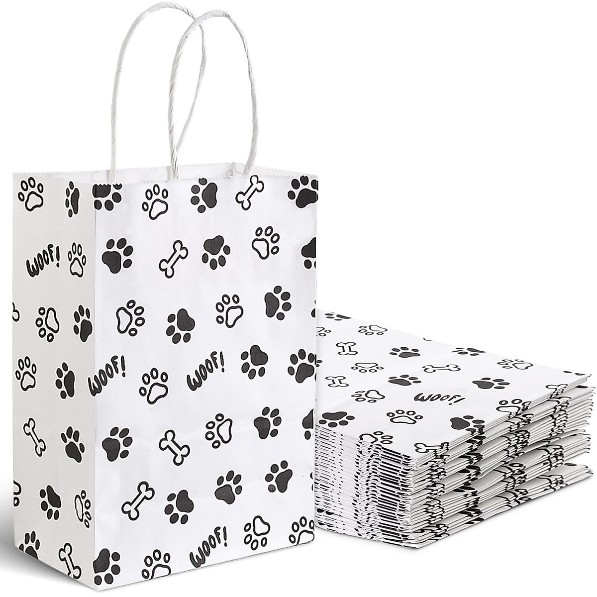 Shindel 24PCS Party Favor Bags, Kraft Paper Retail Grocery Bags Paw Prints Gift Bags with Handles for Christmas Children's Day Boys Girls 5.5 x 2.8 x 7.9 inch