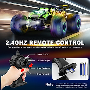 PHYWESS Remote Control Car, RC Cars Kids Toys for Boys 5-7, 2.4Ghz RC Truck Toys for Girls, Off Road Monster Truck Toys with Headlights & Car Body Lights, 20 KM/H RC Crawler Toy Cars for Kids