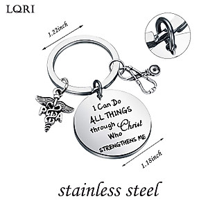 LQRI Physician Assistant Gift PA Gift I Can Do All Things Through Christ Who Strengthens Me PA Keychain PA Student Gifts Medical School Graduation Gift (sliver)