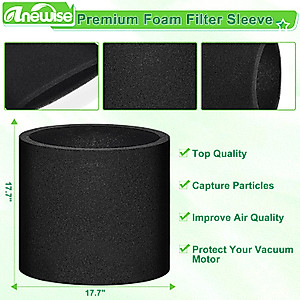 Anewise 3 Pack 90585 Filter Foam Sleeve and 6 Pack 9010700 Dry Filter Disc for Shop Vac Wet/Dry for Vacmaster for Genie Shop 5 Gallon Up Vacuum, Compare to Part #9058500, 9010700