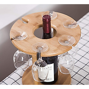 Cedilis Countertop Wine Glass Rack, Tabletop Bamboo Wine Bottle Holder, Wine Glasses Storage Stand, Holds 6 Glasses and 1 Bottle, Perfect for Home Kitchen Decor, Bar, Wine Cellar
