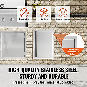 VEVOR BBQ Access Door 17W x 24H Inch, Vertical Single BBQ Door Stainless Steel with Recessed Handle, Outdoor Kitchen Doors for BBQ Island, Grill Station, Outside Cabinet